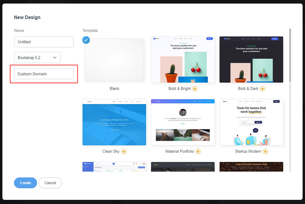 Ask the domain name when starting a new design - Ideas - Bootstrap ...