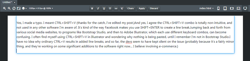 Copy / Paste text inserts two new lines - Bug Reports - Bootstrap Studio Forum