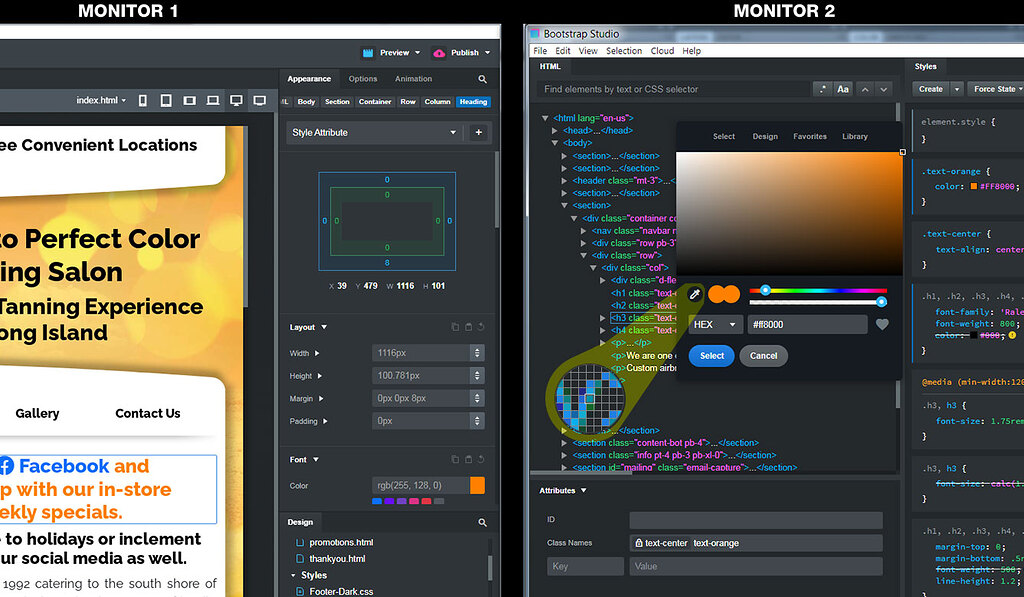 When HTML/Styles palette is on a second monitor, the color picker eye ...