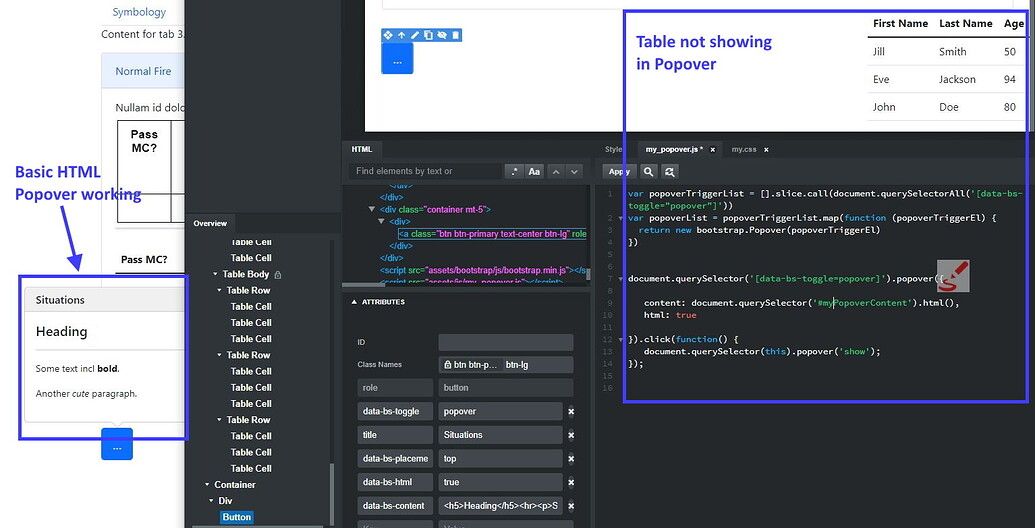 How to get a Table to display in a Popover? - Bootstrap Studio Help ...