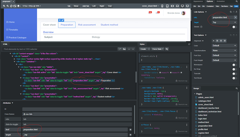 Links in tabs have no effect (except when using open in new tab) - Bootstrap Studio Help ...